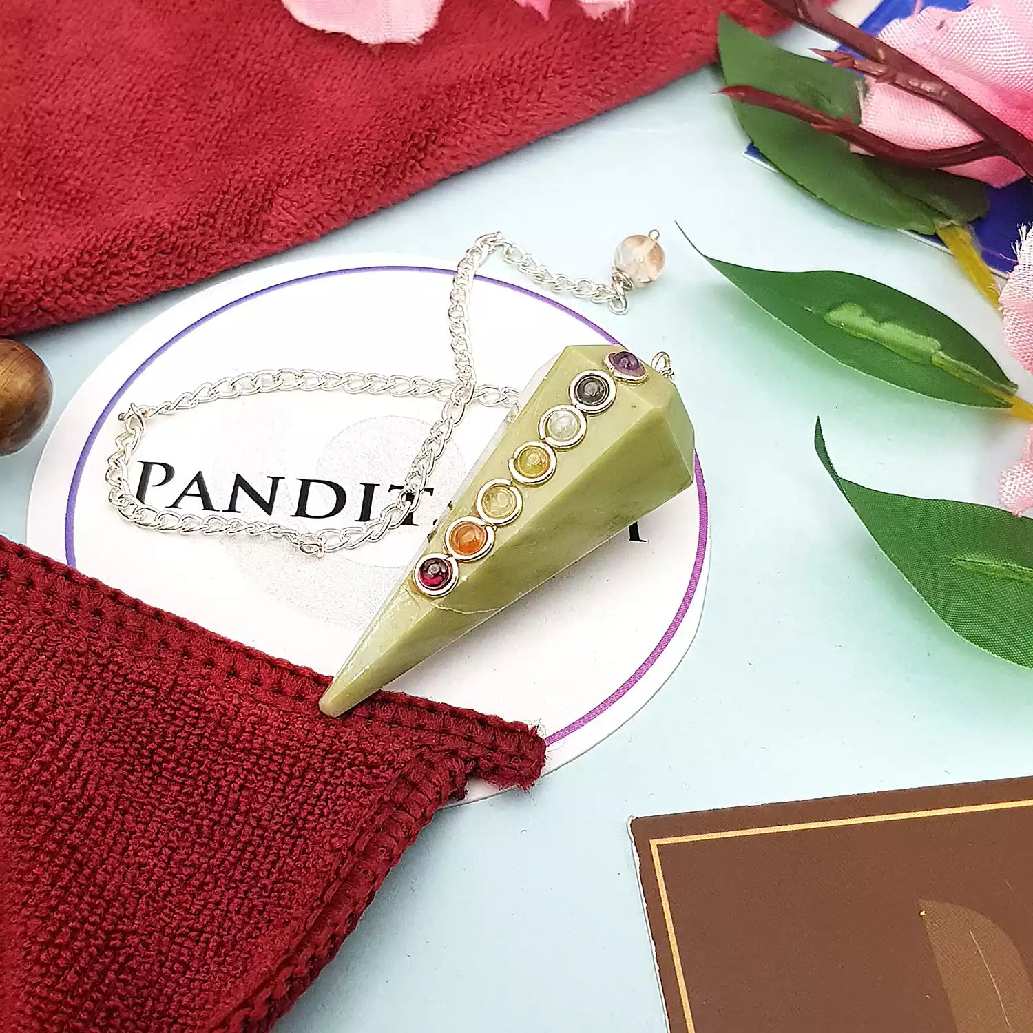 Serpentine 7 Chakra Dowsing Pendulum - To Align Chakras