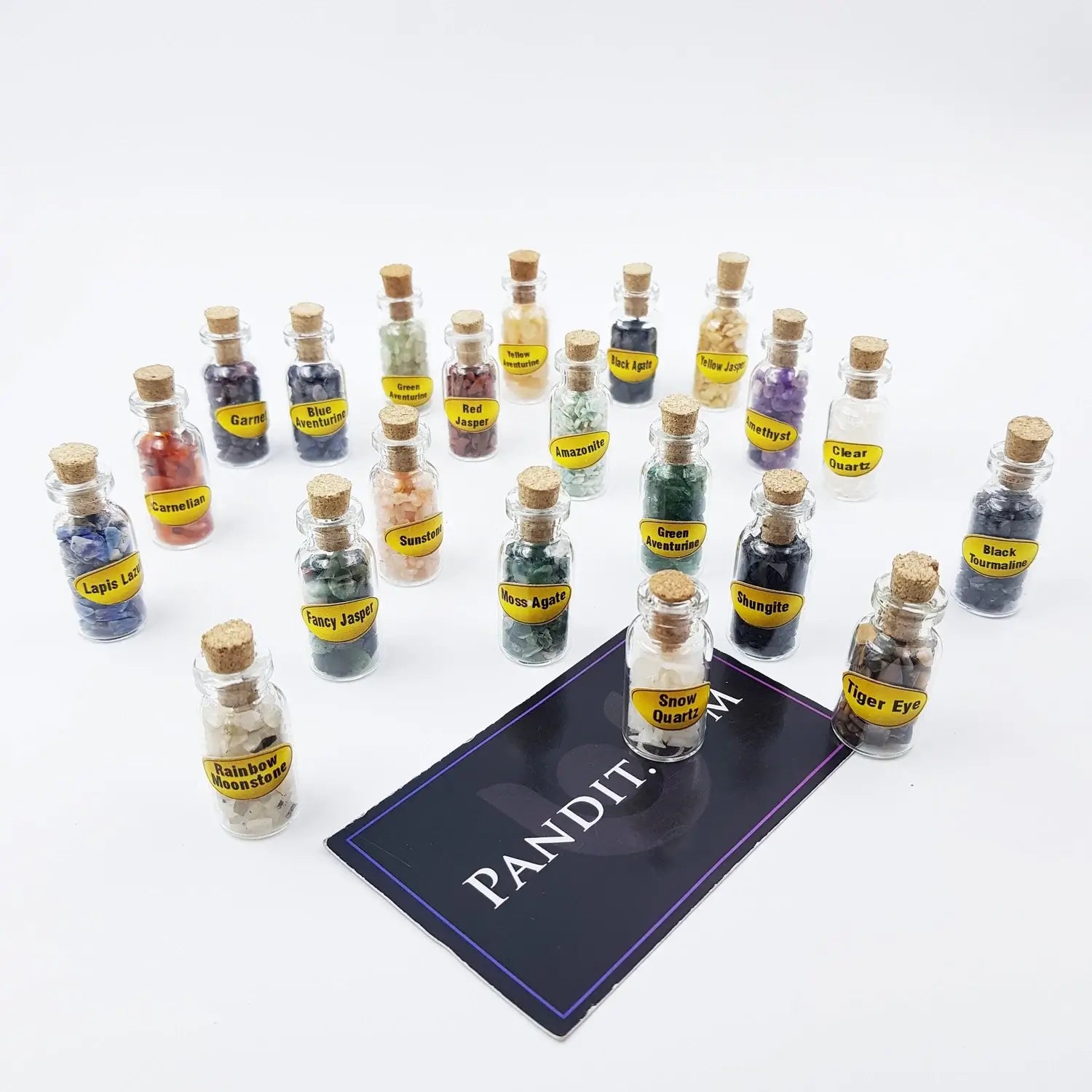 21 Mini Tumbled Crystal Healing Stones Bottles Set - Pandit.com