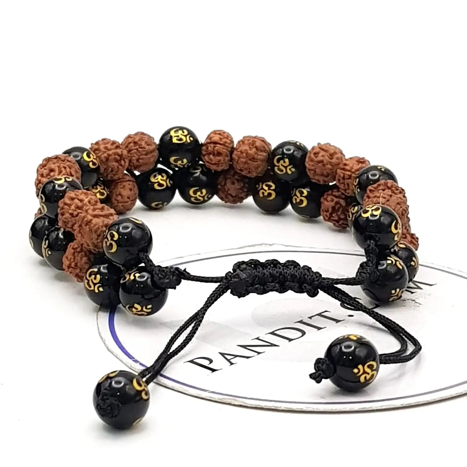 Black Onyx Om Bracelet With 5 Mukhi Rudraksha Beads - Pandit.com