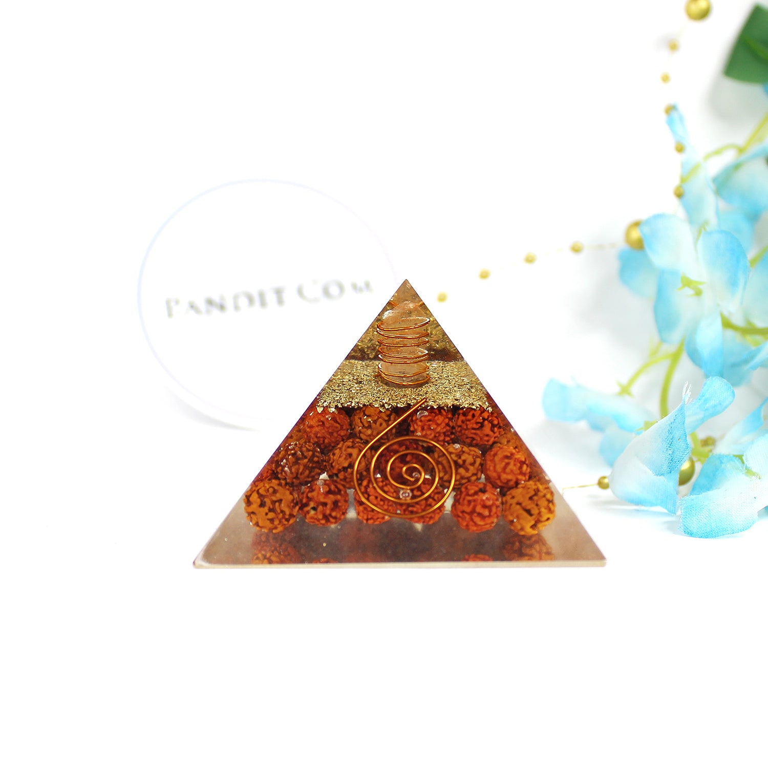 Coil Quartz Orgone Pyramid with Rudraksha Beads