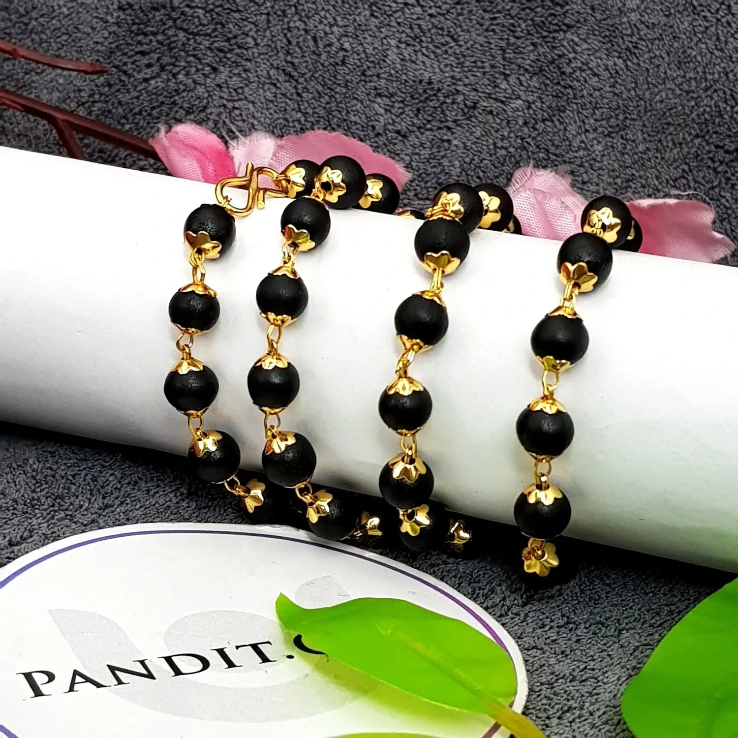 Karungali Mala with Gold Cap Chain - Pandit.com