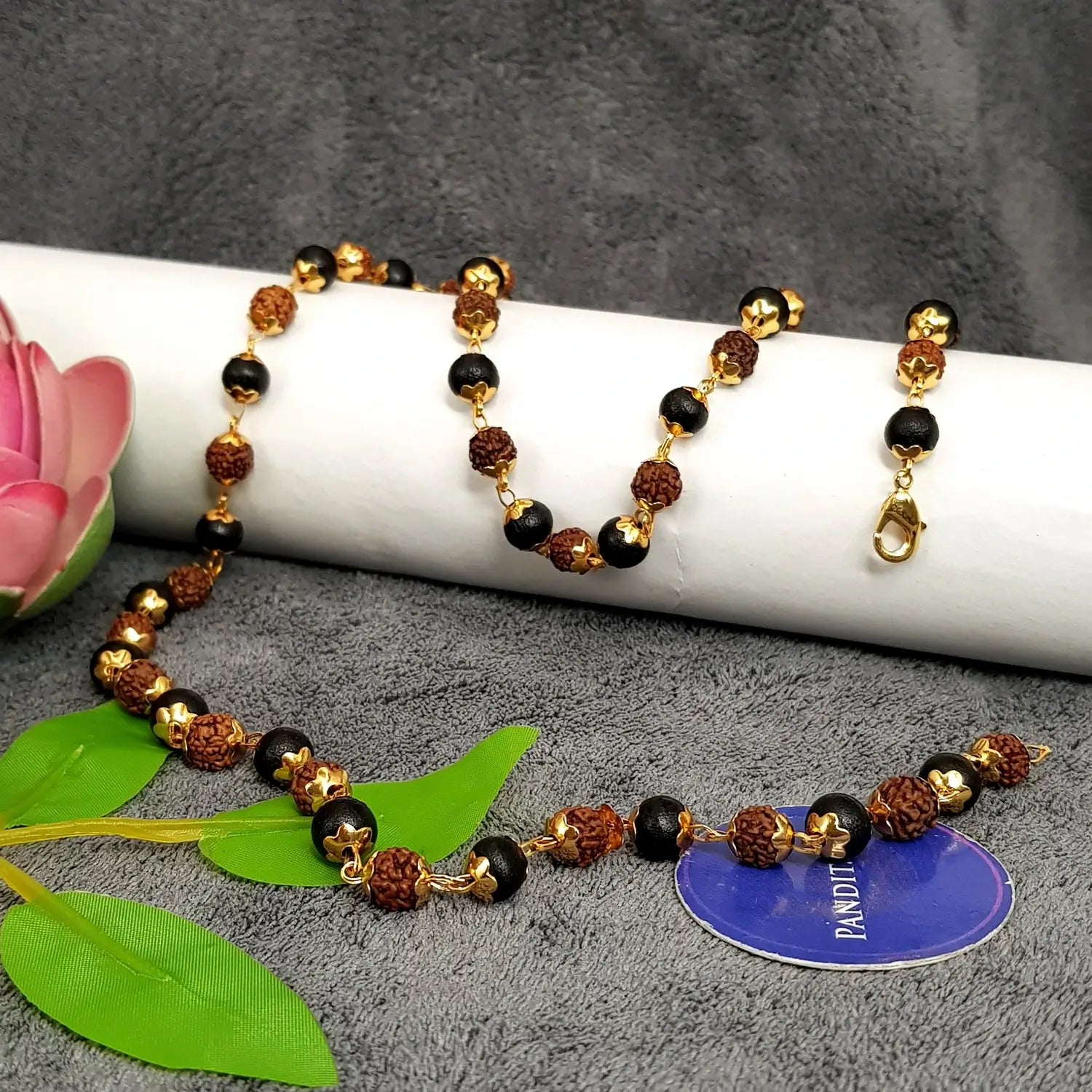 Rudraksha and Karungali Mala with Gold Capping - Pandit.com