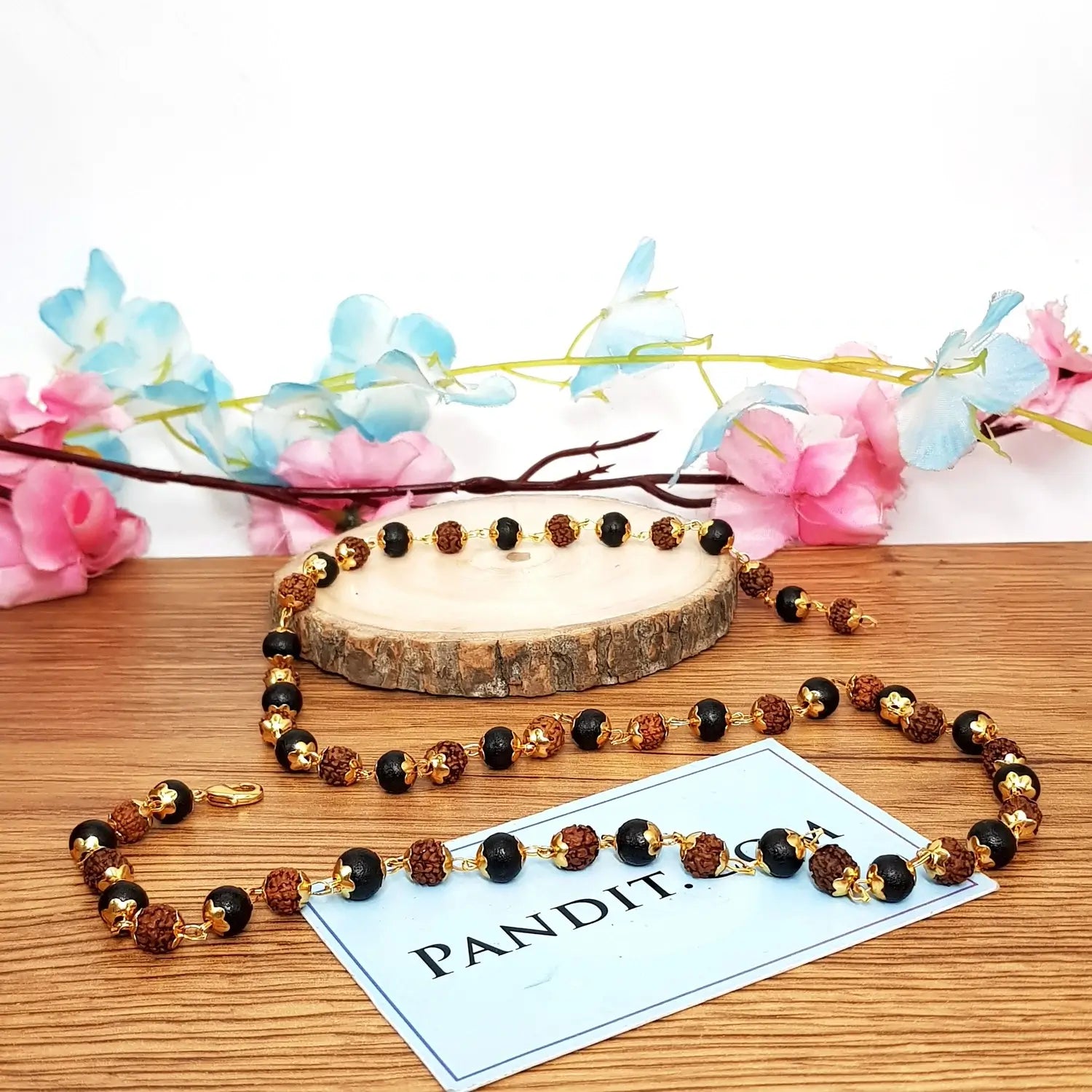 Rudraksha and Karungali Mala with Gold Capping - Pandit.com