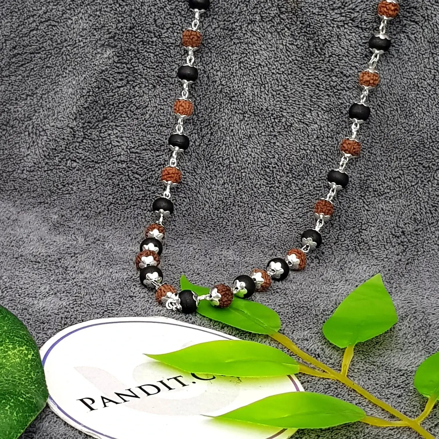 Rudraksha and Karungali Mala with Silver Capping - Pandit.com