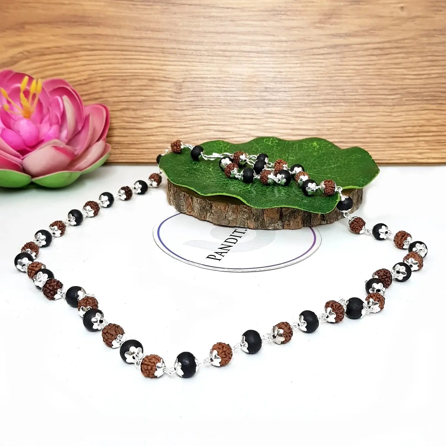 Rudraksha and Karungali Mala with Silver Capping - Pandit.com