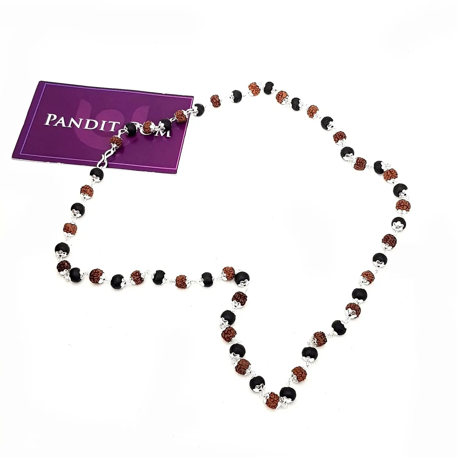 Rudraksha and Karungali Mala with Silver Capping - Pandit.com
