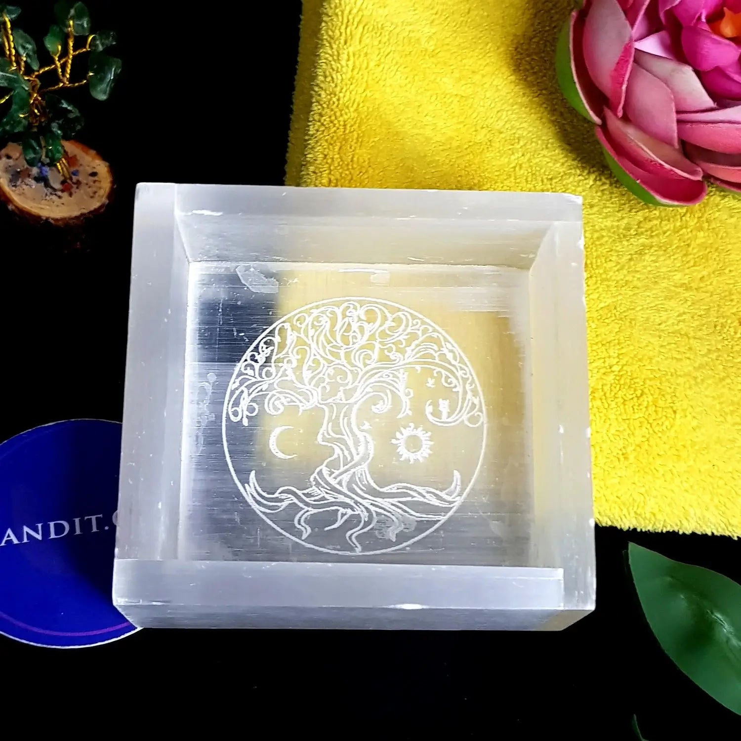 Selenite Tree of Life Sun And Moon Square Charging Bowl - Pandit.com