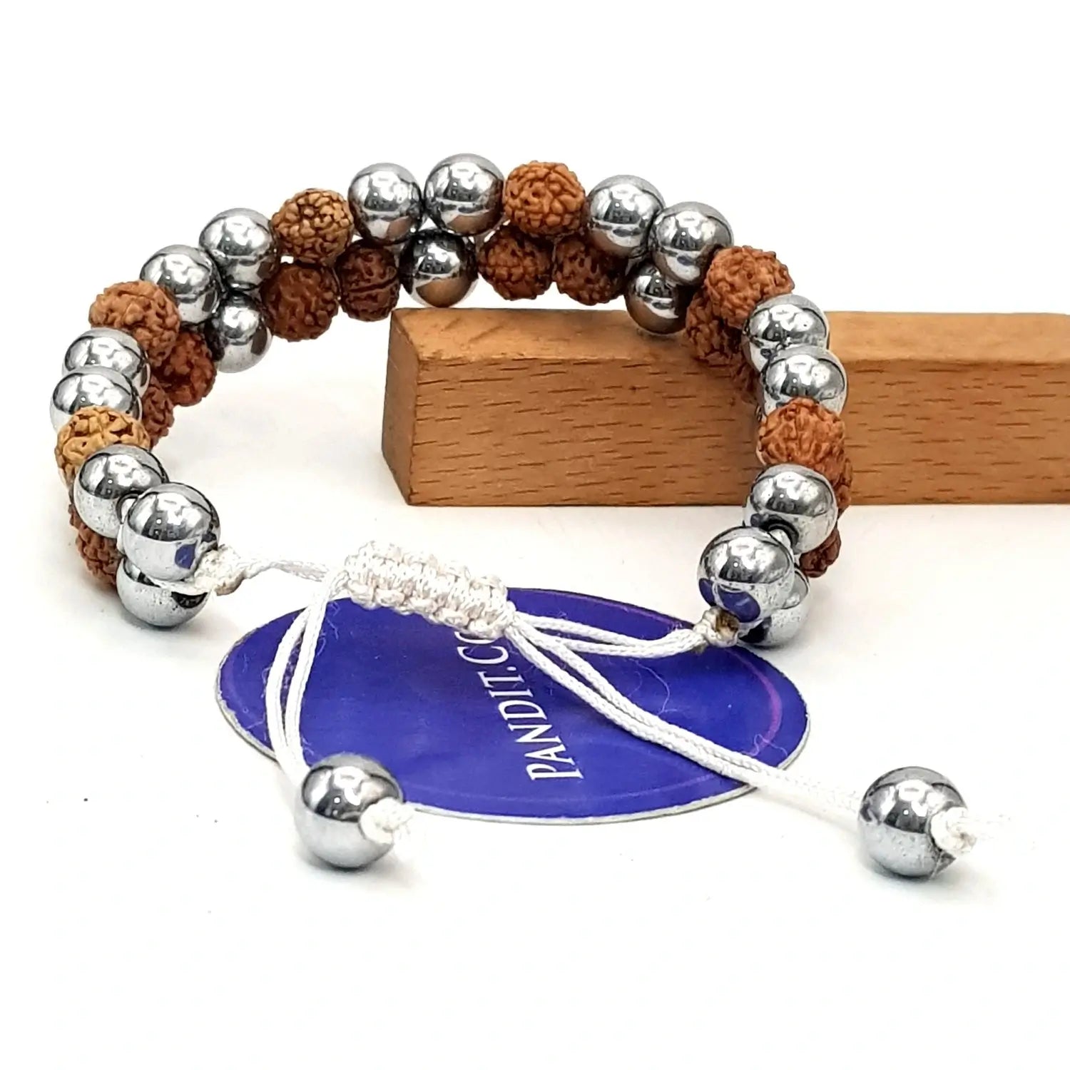 Silver Hematite Bracelet With 5 Mukhi Rudraksha Beads - Pandit.com